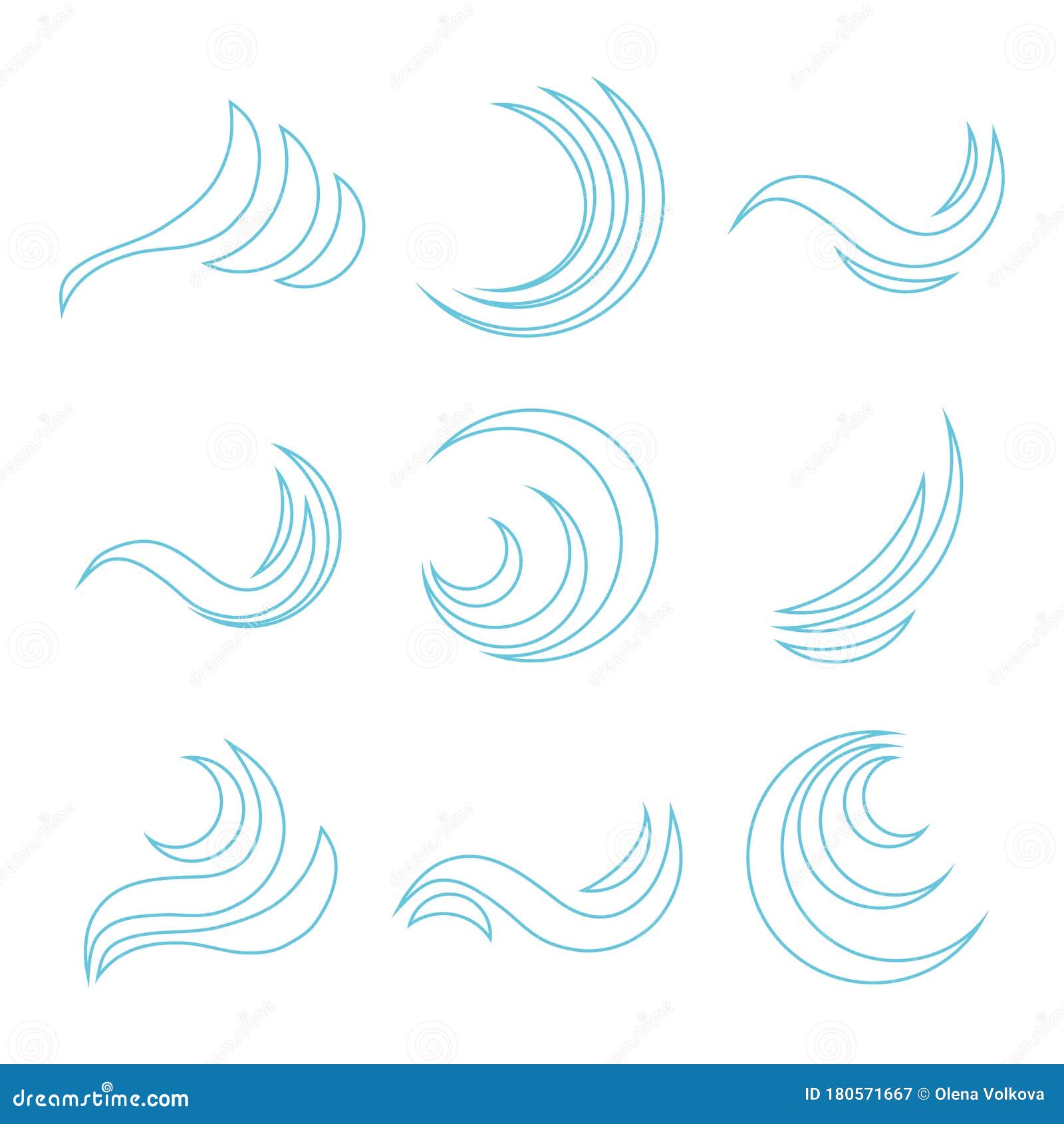 Wave Icon, Blue Abstract Wave. Set of Blue Wave Icons on White Stock ...