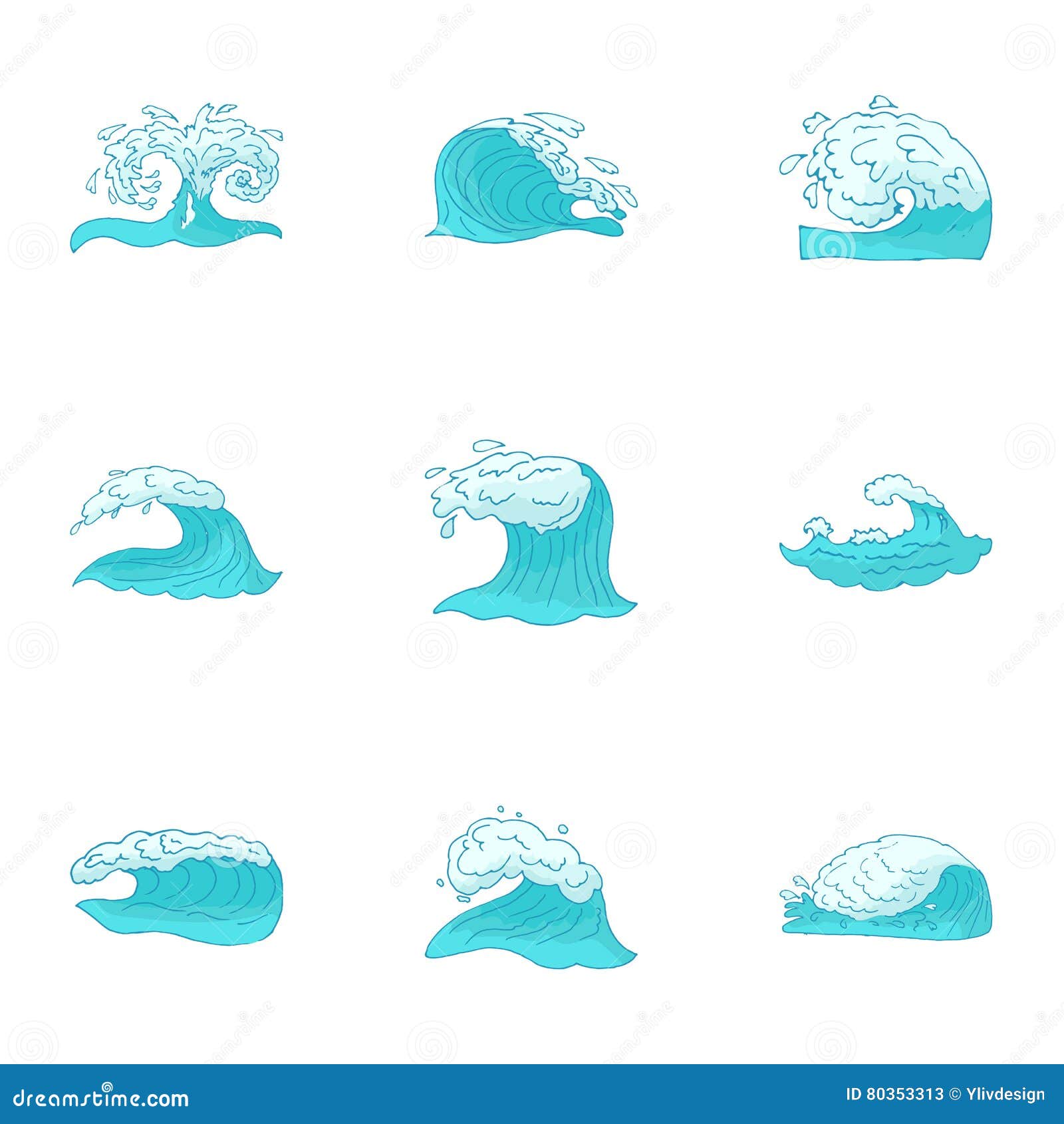 Wave Icons Set, Cartoon Style Stock Vector - Illustration of landscape ...