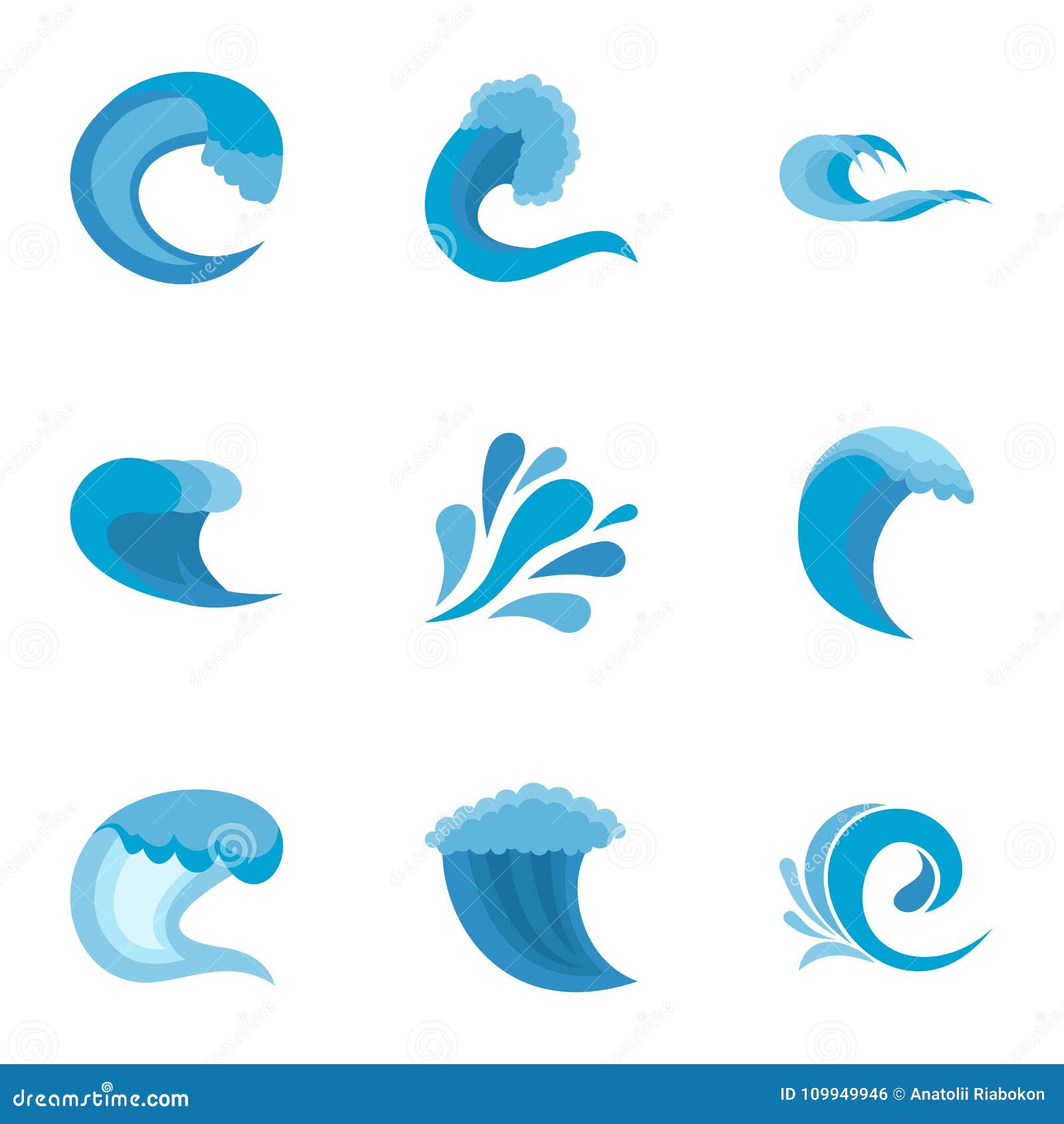 Wave icons set, flat style stock vector. Illustration of river - 109949946