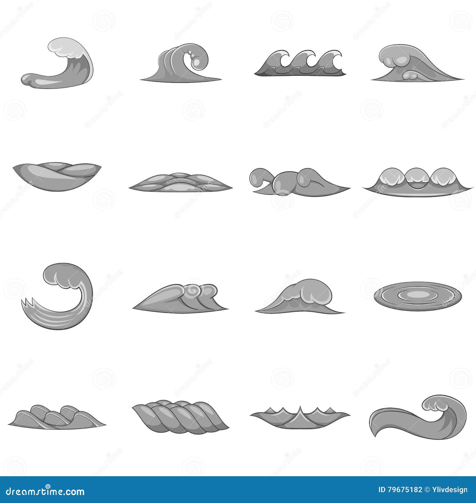 Wave Icons Set, Gray Monochrome Style Stock Vector - Illustration of ...