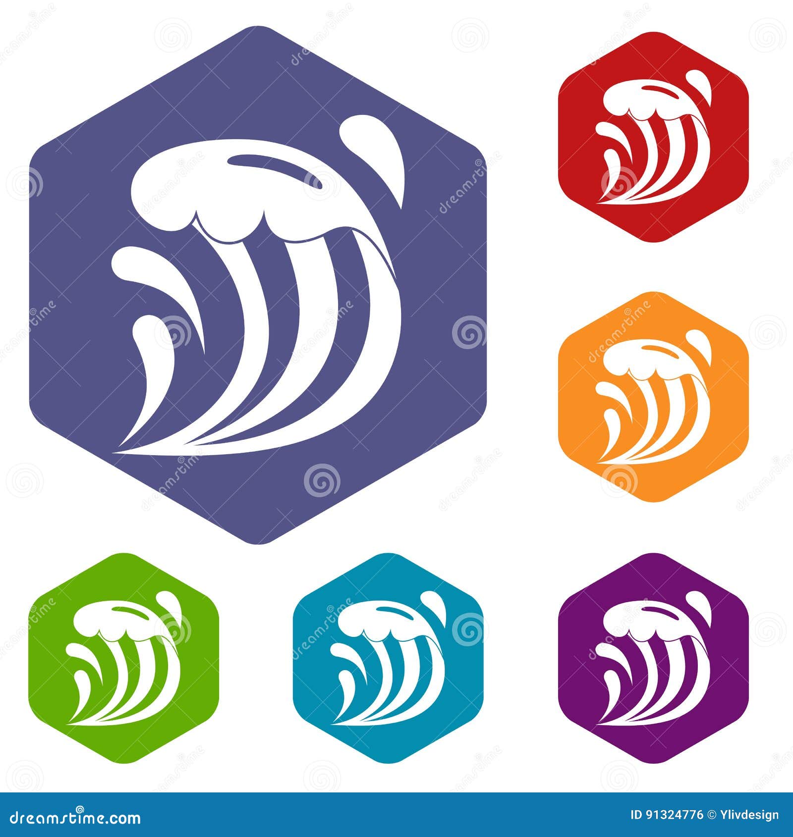 Wave icons set hexagon stock vector. Illustration of swirl - 91324776