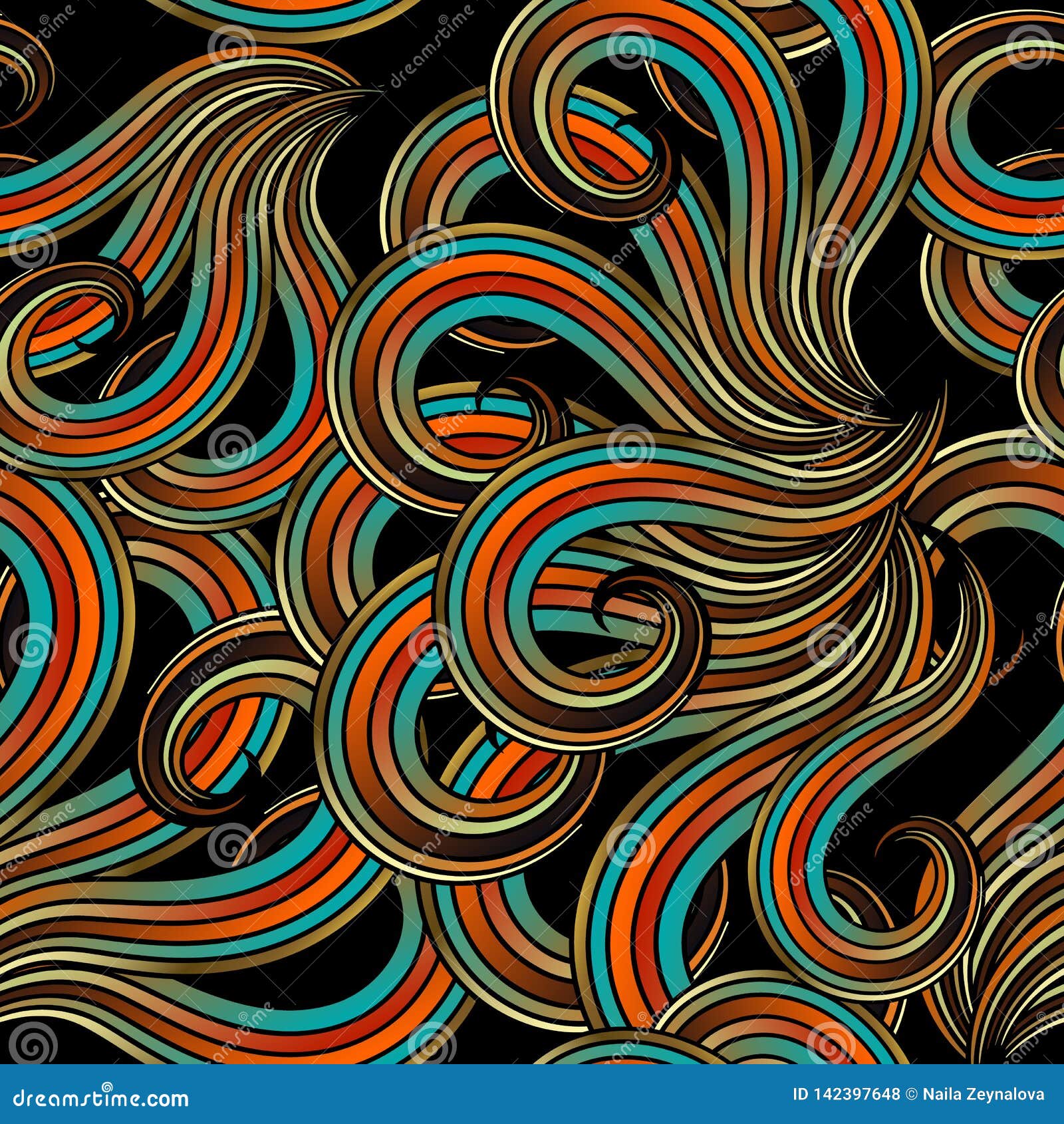 Wave Lines and Striped Swirls Colorful Vector Seamless Pattern ... Wave Lines and Striped Swirls Colorful Vector Seamless Pattern ...