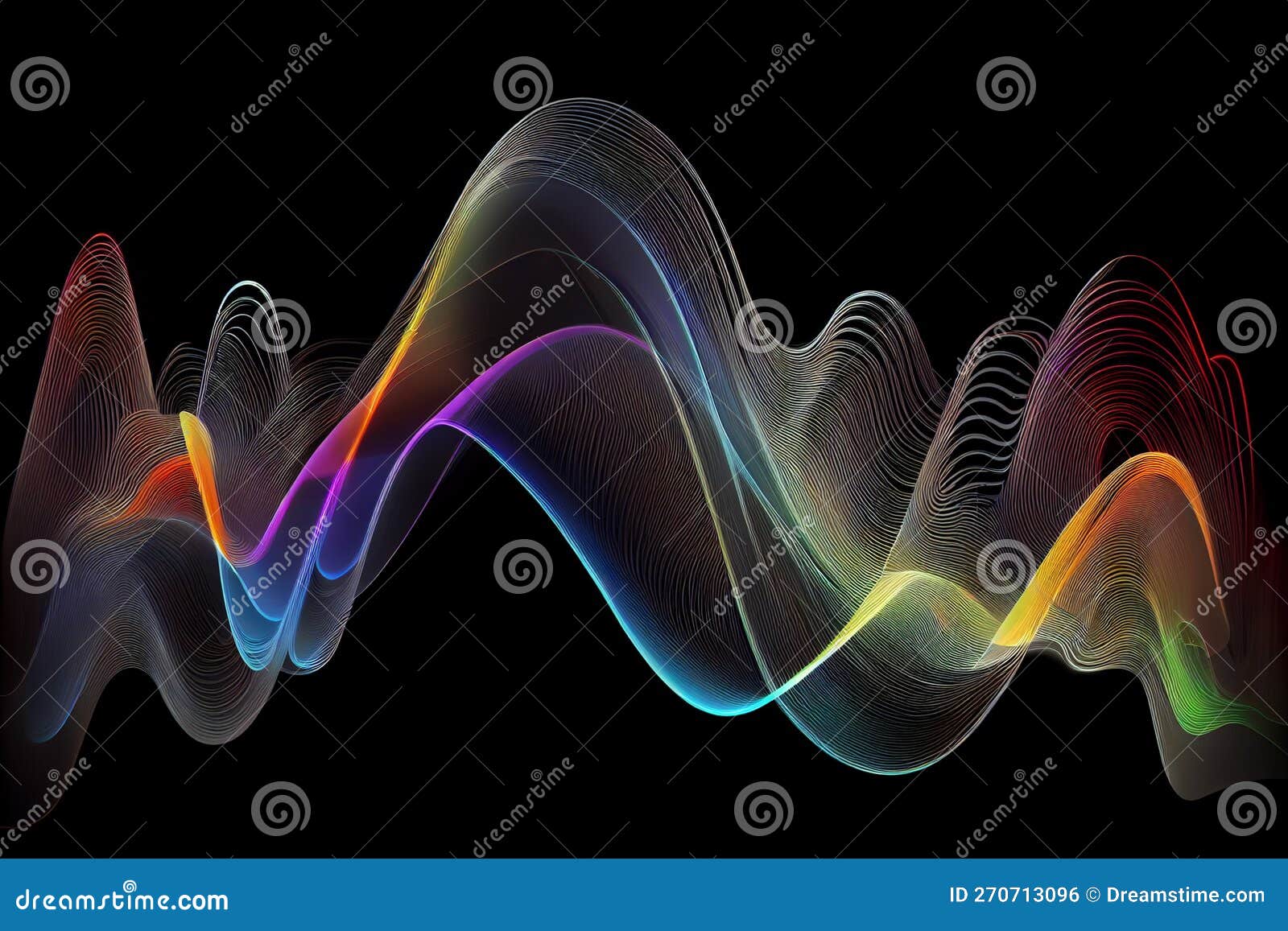 Wave Lines Trails Flowing Dynamic in Diverse Colors Isolated on Black ...