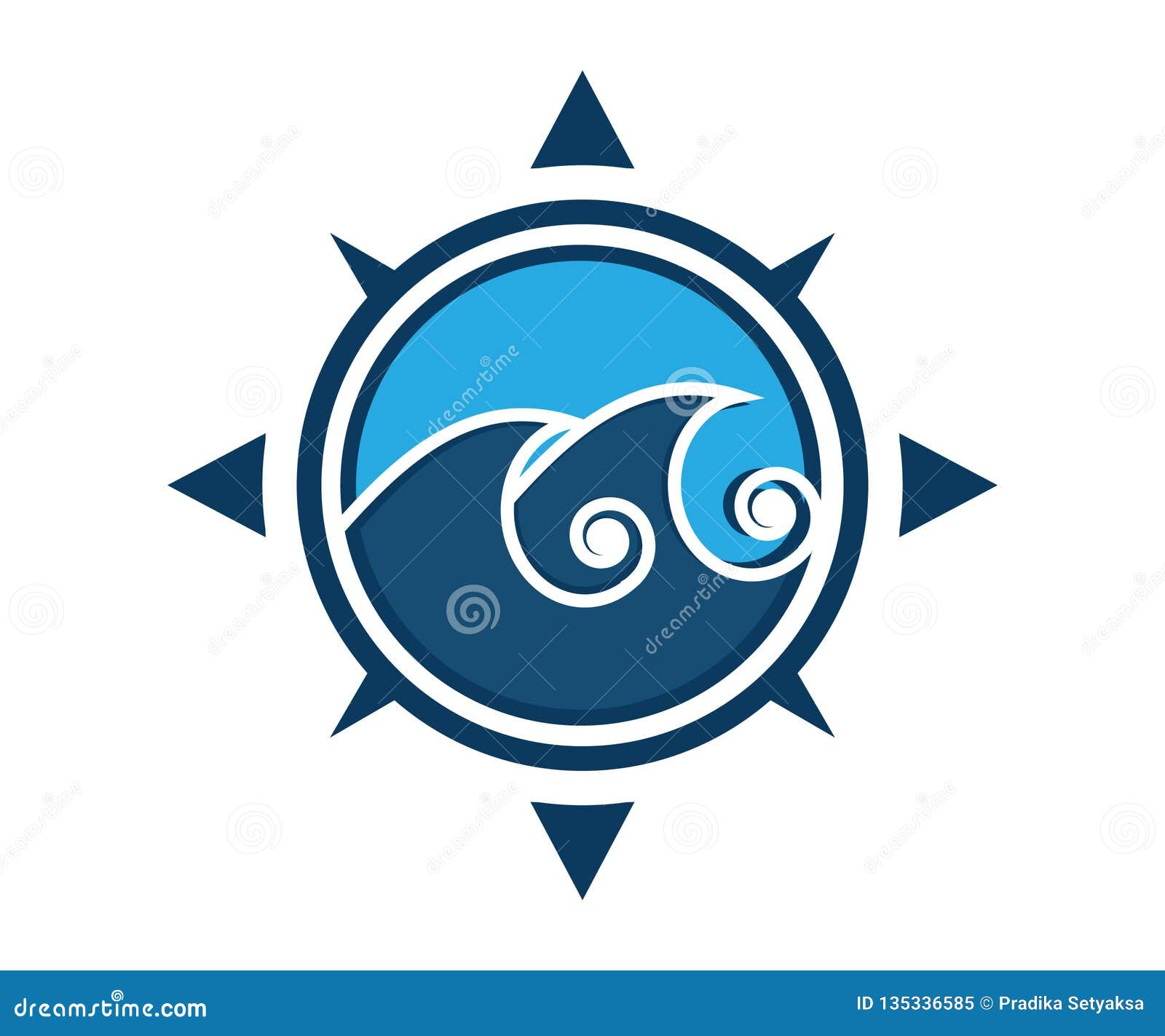 A Wave Logo in a Compass in Blue Color Stock Illustration ...
