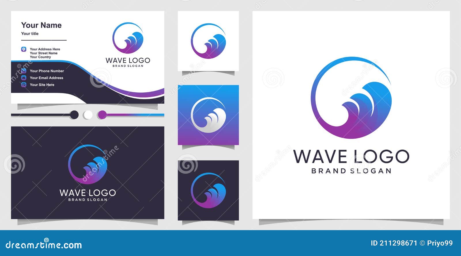 Wave Logo with Creative Gradient Concept and Business Card Design ...
