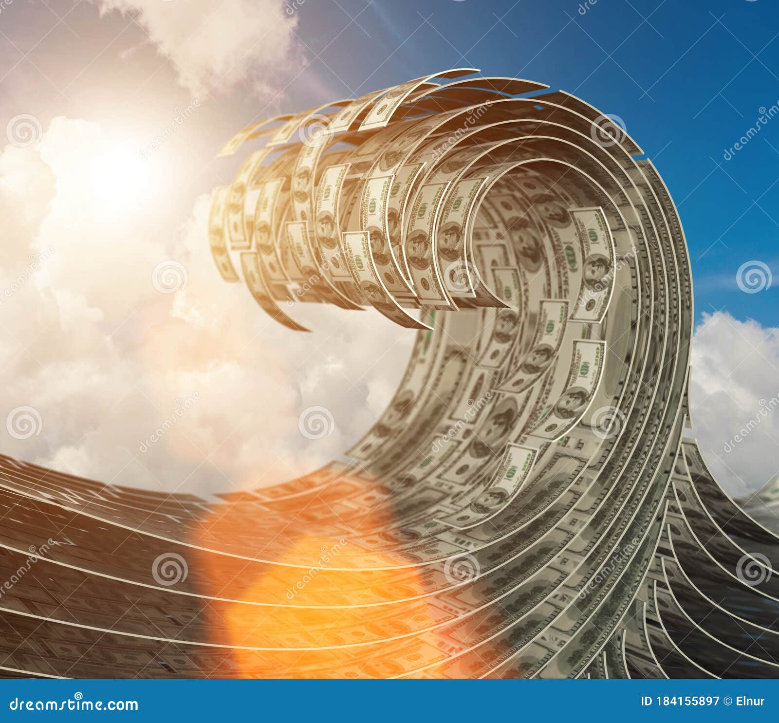 Wave Made of Dollars - 3d Rendering Stock Illustration - Illustration ...