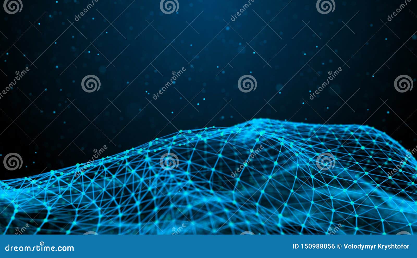 Wave with Many Dots. Network of Particles Connected by Lines. Abstract ...