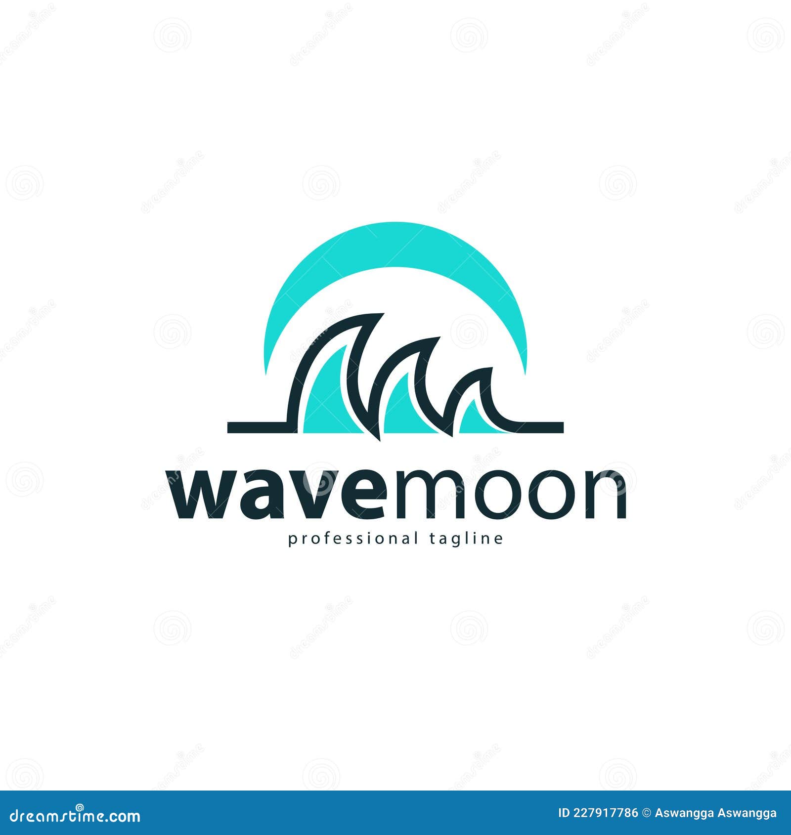 Wave and moon logo concept stock vector. Illustration of blue - 227917786