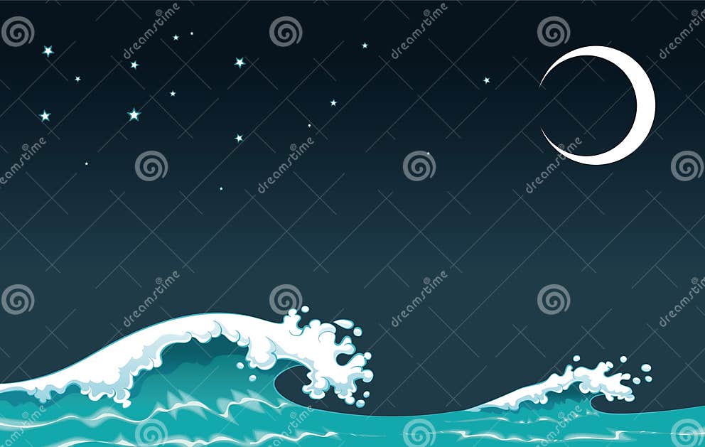 Wave in the night stock vector. Illustration of nature - 9563758