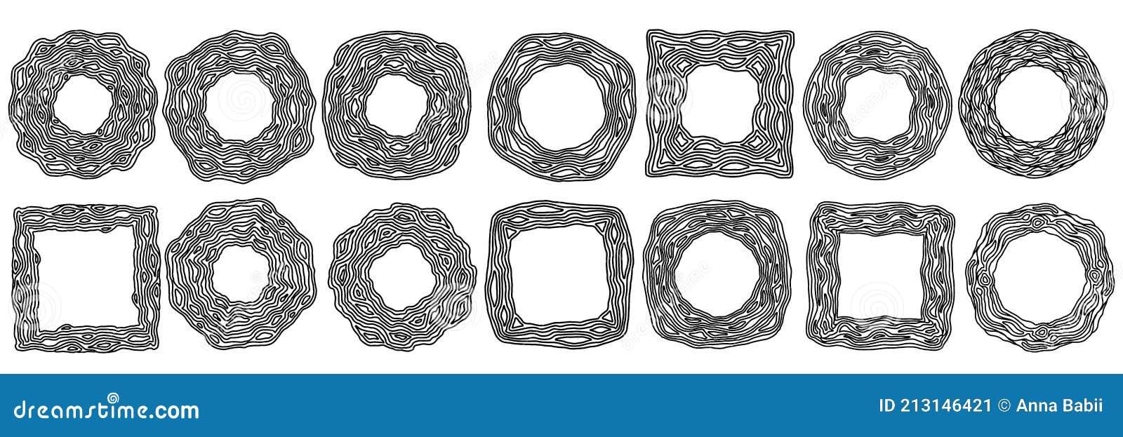 Wave Ornate Simple Frame. Vector Black And White Illustration ...