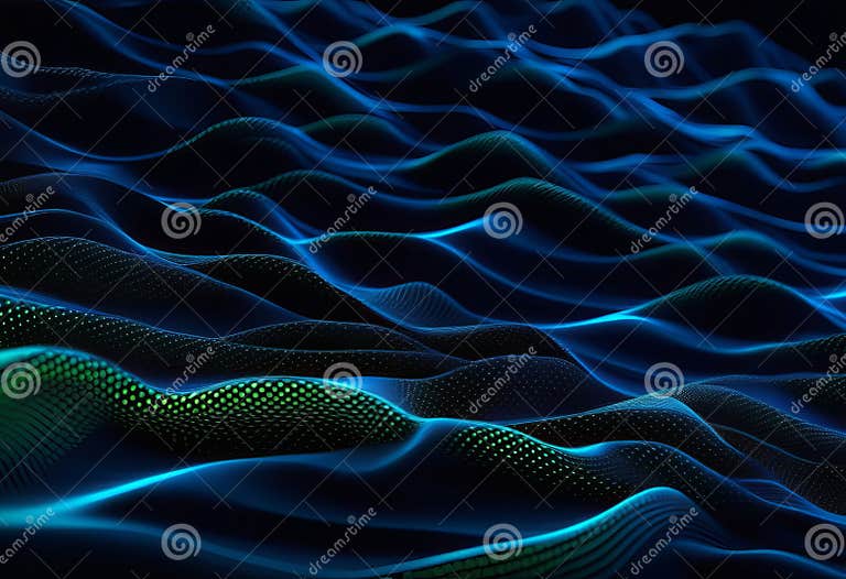 Wave of Particles on Dark Background. Technology Backdrop. Pattern for ...