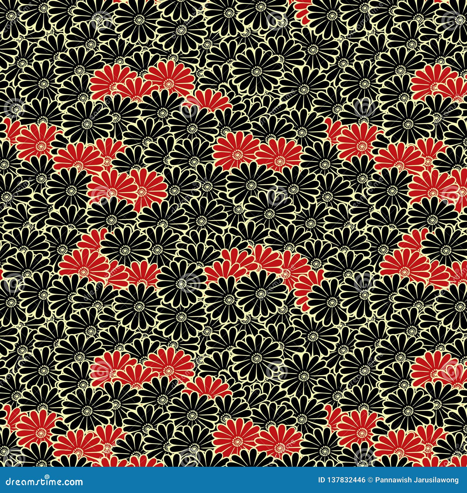 Japanese Black and Red Flower Pattern Stock Vector - Illustration of ...