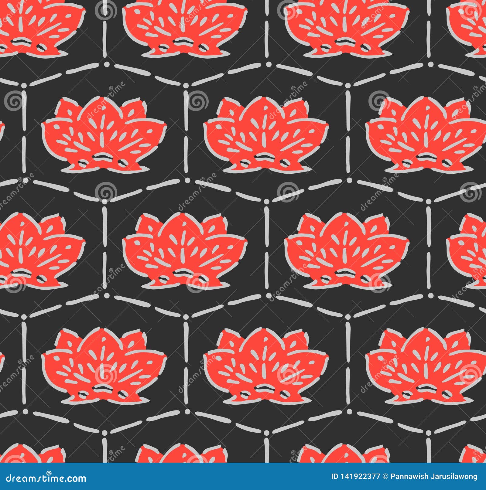 Japanese Red Floral Art Seamless Pattern Stock Vector - Illustration of ...