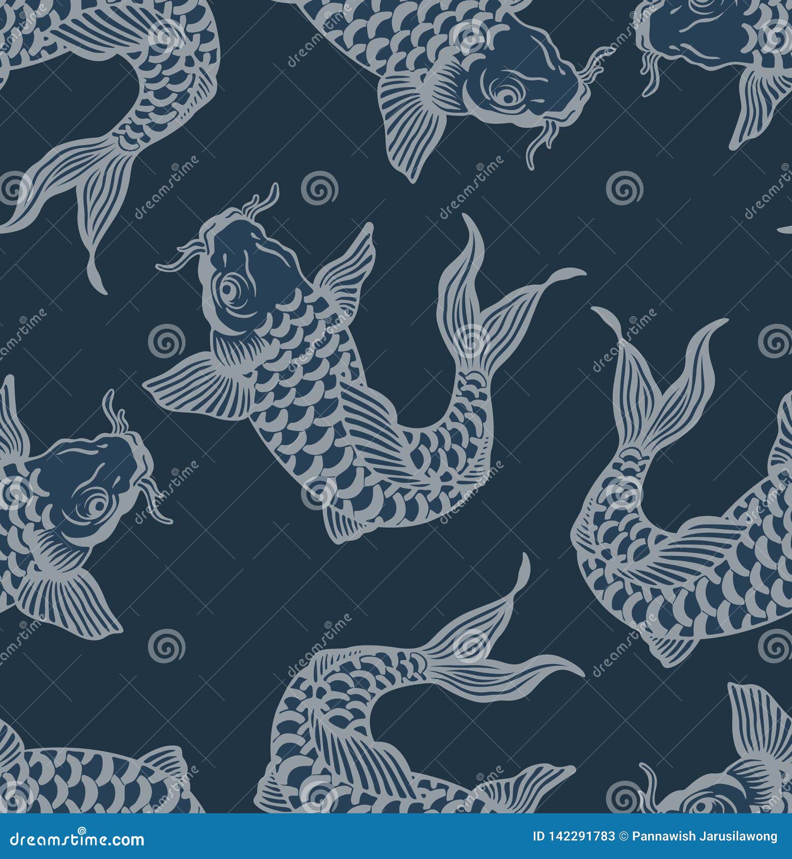 Japanese Koi Carp Art Seamless Pattern Stock Vector - Illustration of ...