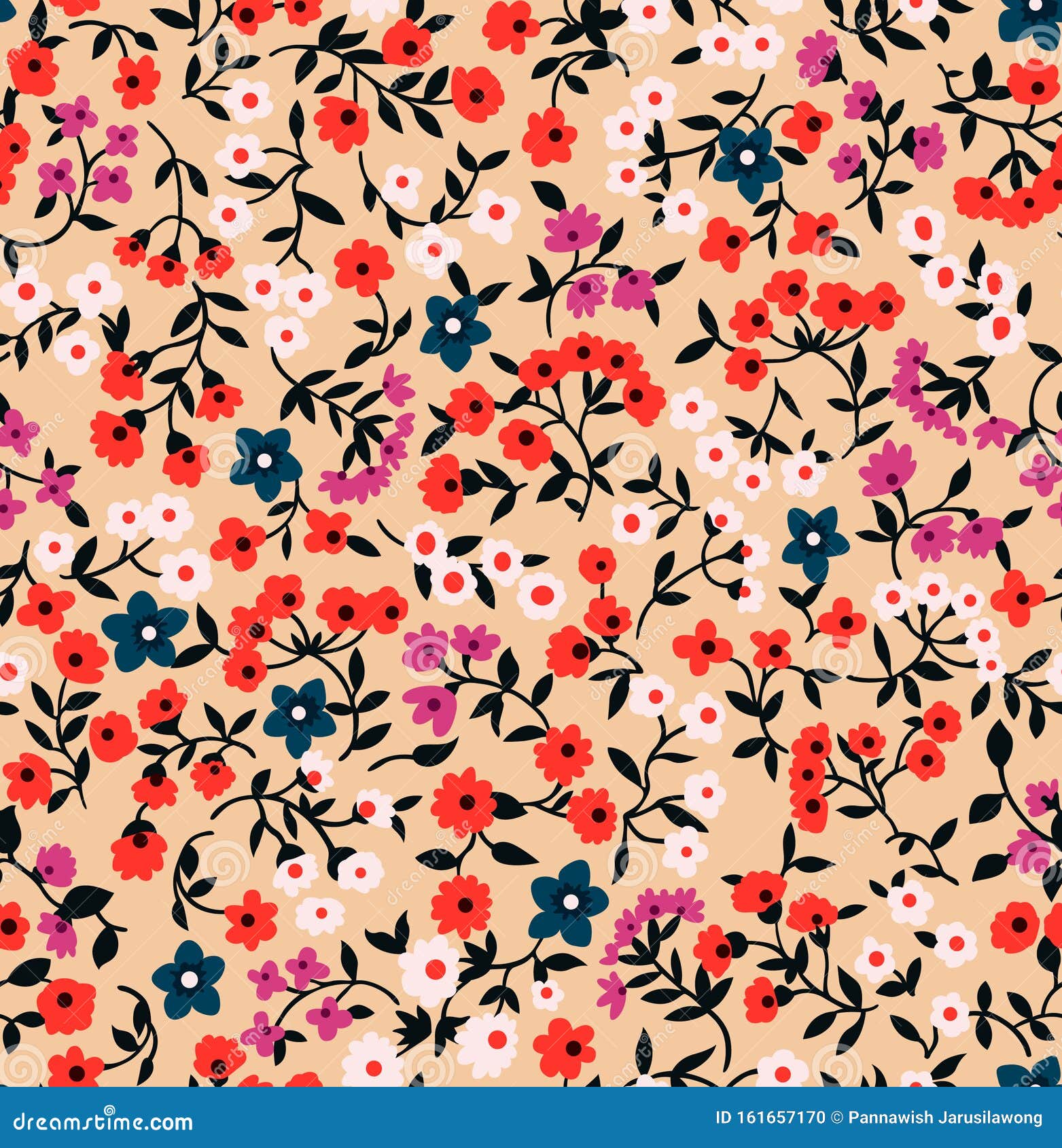 Japanese Cute Small Flower Seamless Pattern Stock Vector - Illustration ...