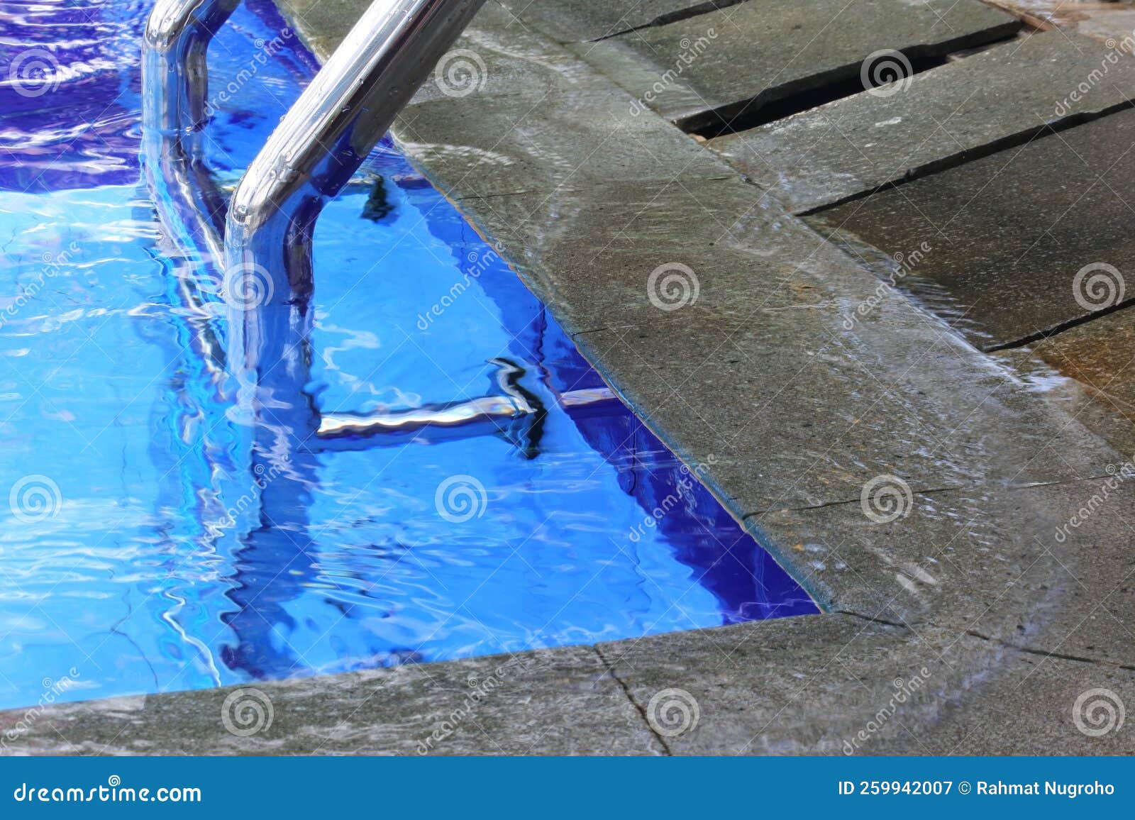 Pool Water with Blue Floor Mat and Reflection of Stripes Stock Image ...