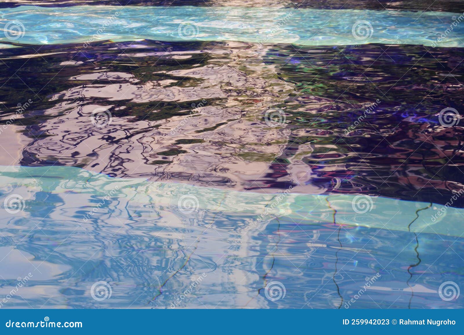 Pool Water with Blue Floor Mat and Reflection of Stripes Stock Image ...