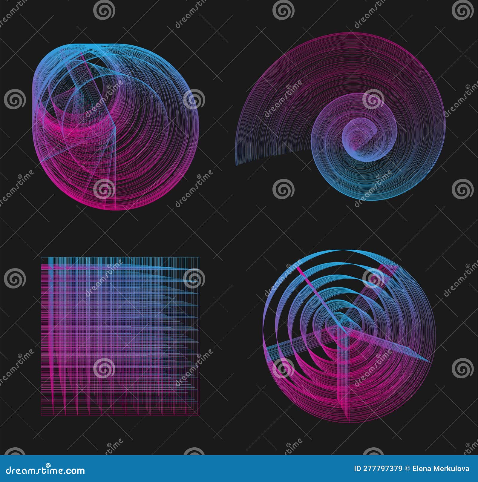 Wave Retro Punk Design Element. Technology Round on Black Background ...