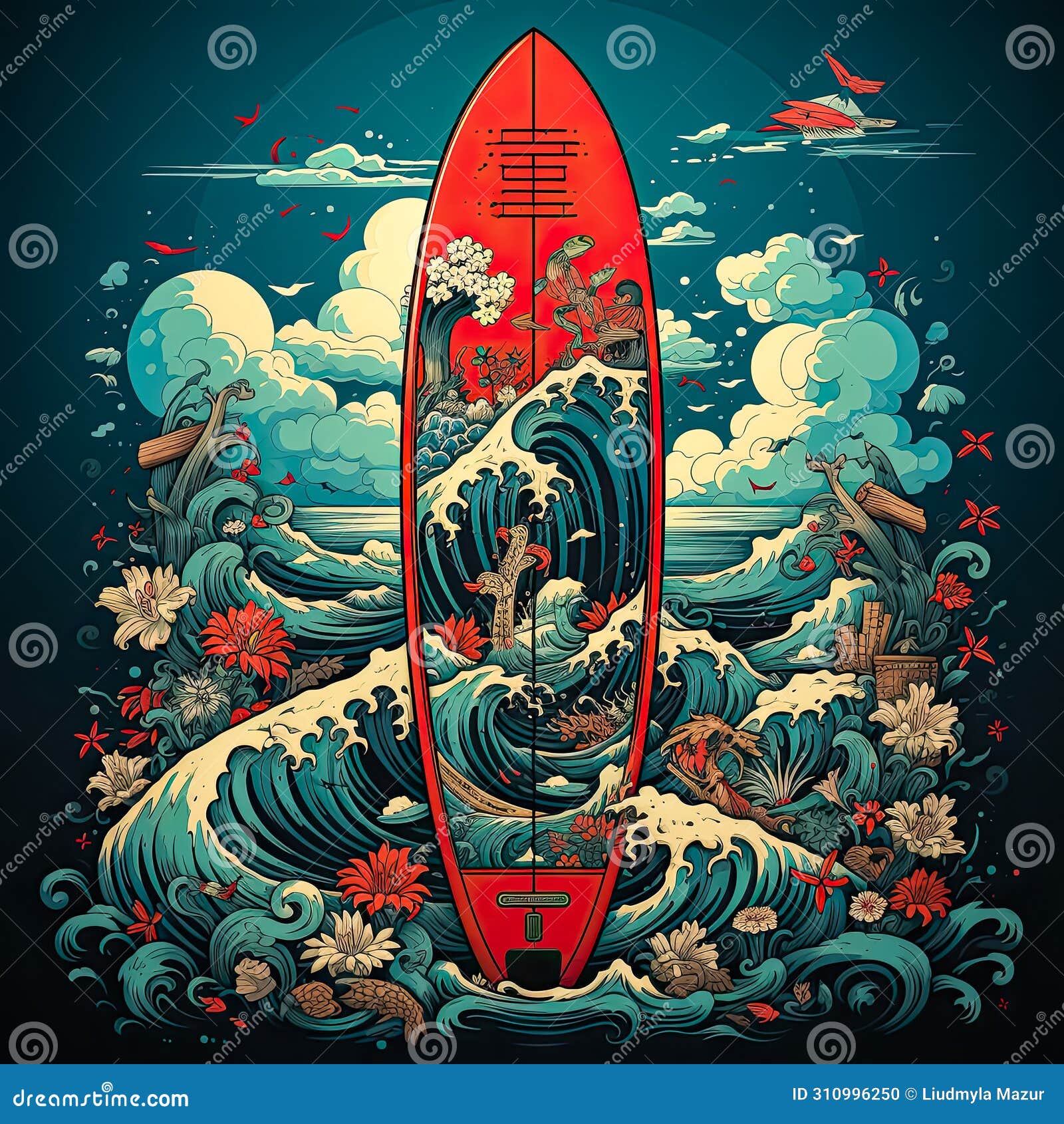 Wave Riders Emblem, Surf Logo on a Backdrop of Rolling Waves Stock ...