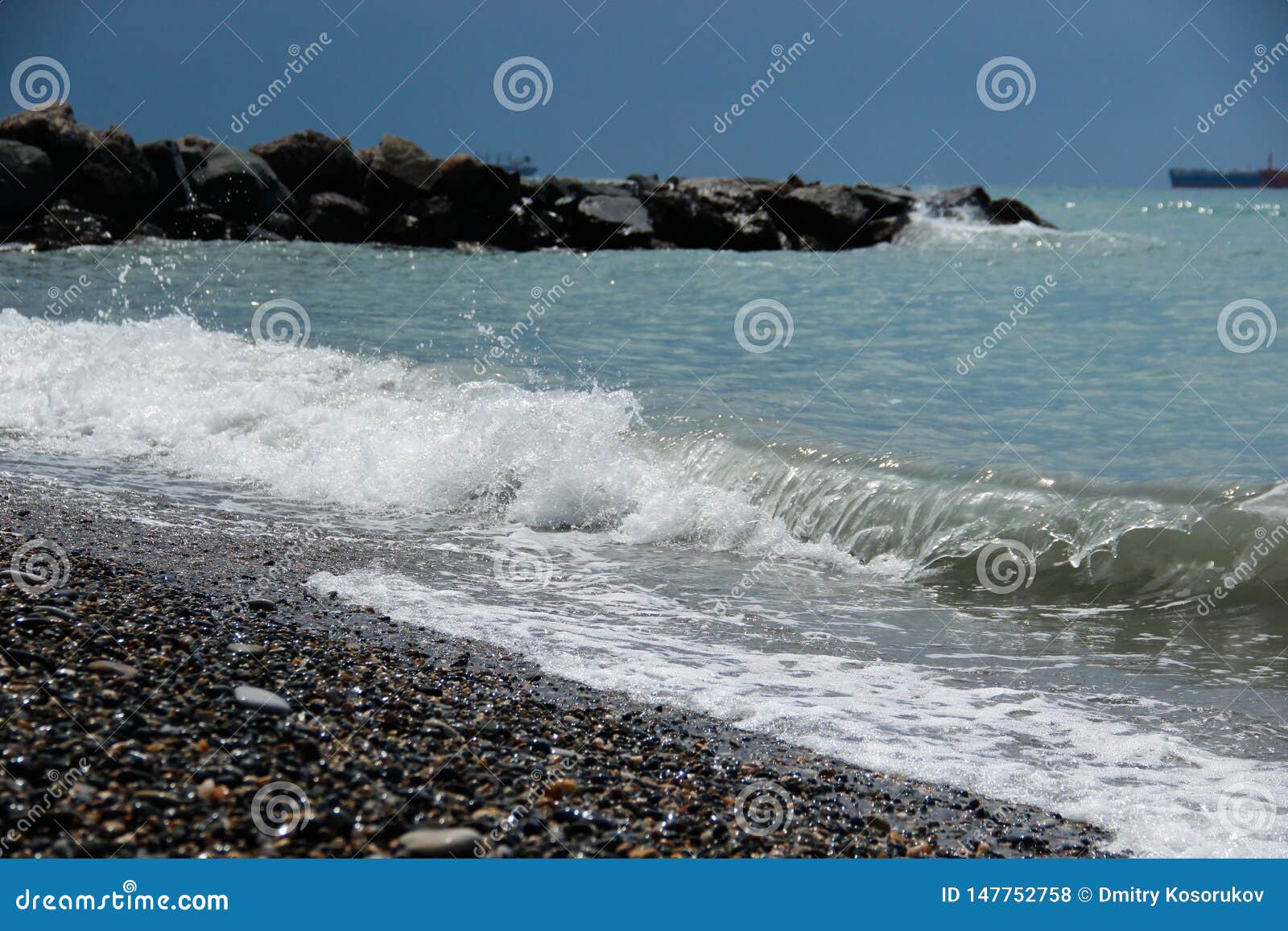 Wave at the Rocky Shore of the Sea Stock Photo - Image of break ...