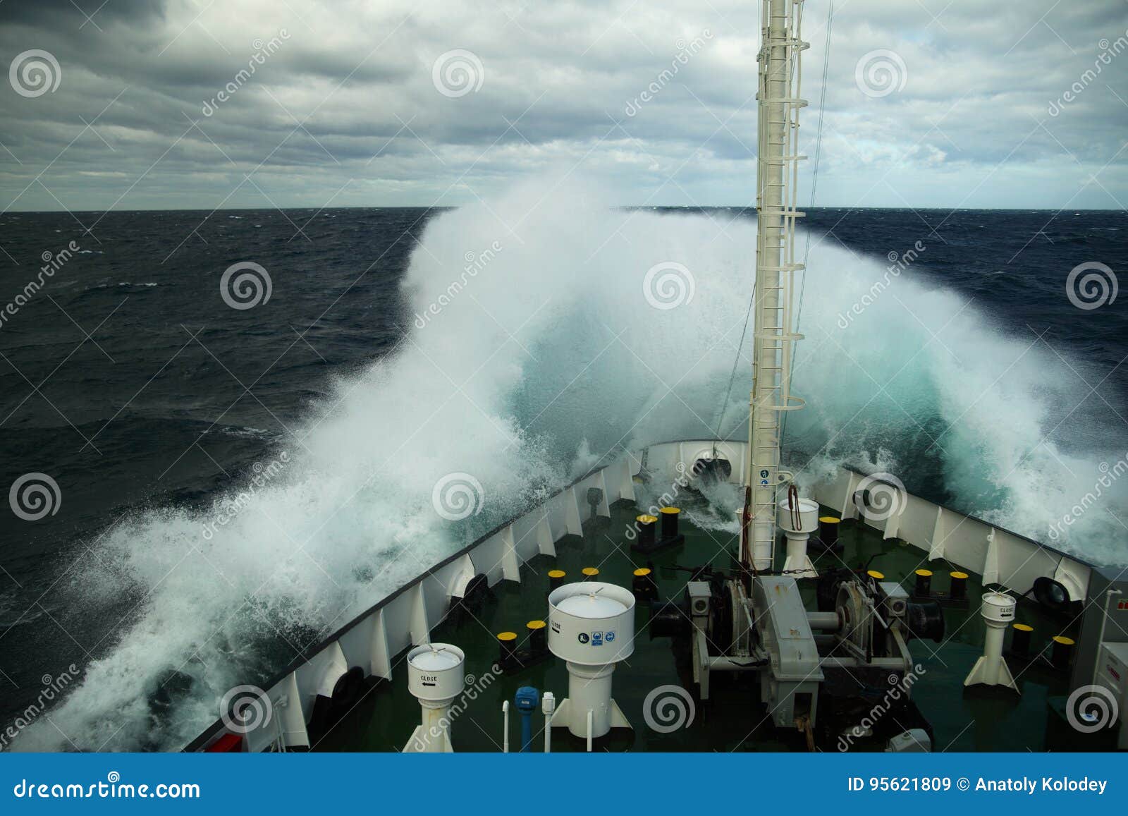 Wave Rolling Over the Snout of the Ship Stock Image - Image of ...
