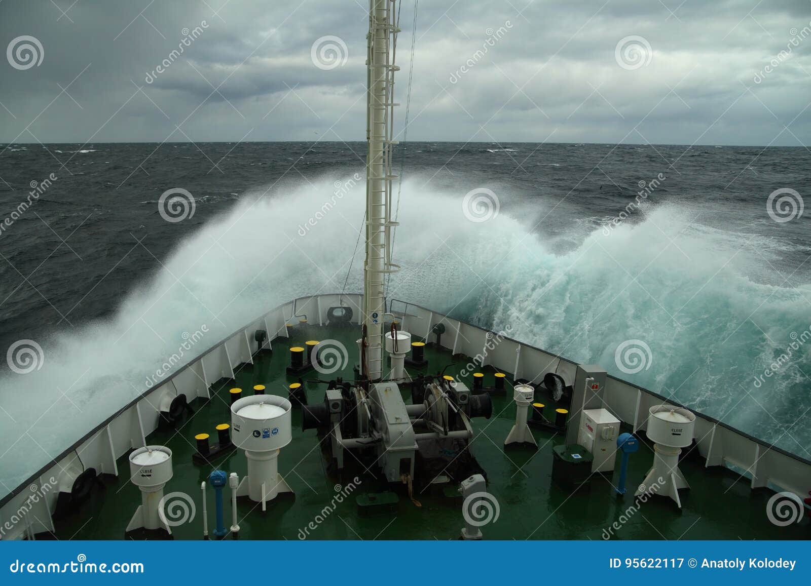 Wave Rolling Over the Snout of the Ship Stock Image - Image of rough ...