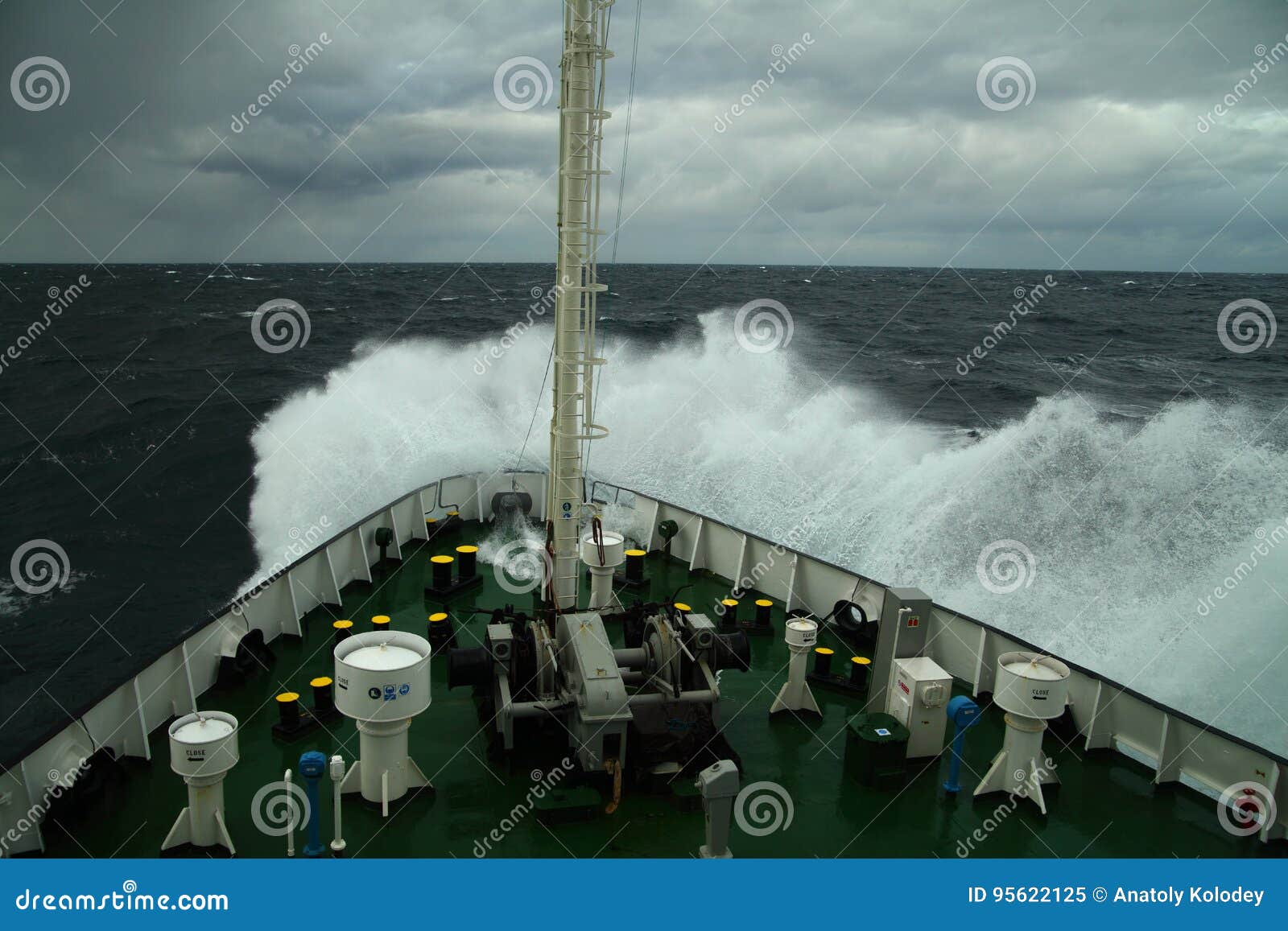 Wave Rolling Over the Snout of the Ship Stock Image - Image of damage ...
