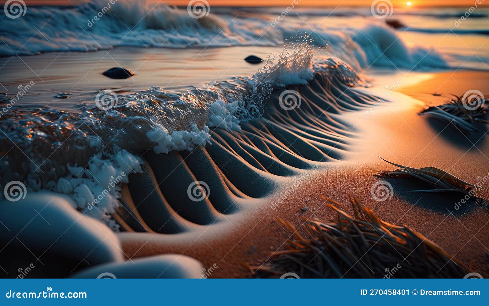 A Wave Rolls in on the Beach As the Sun Sets. Stock Image - Image of ...