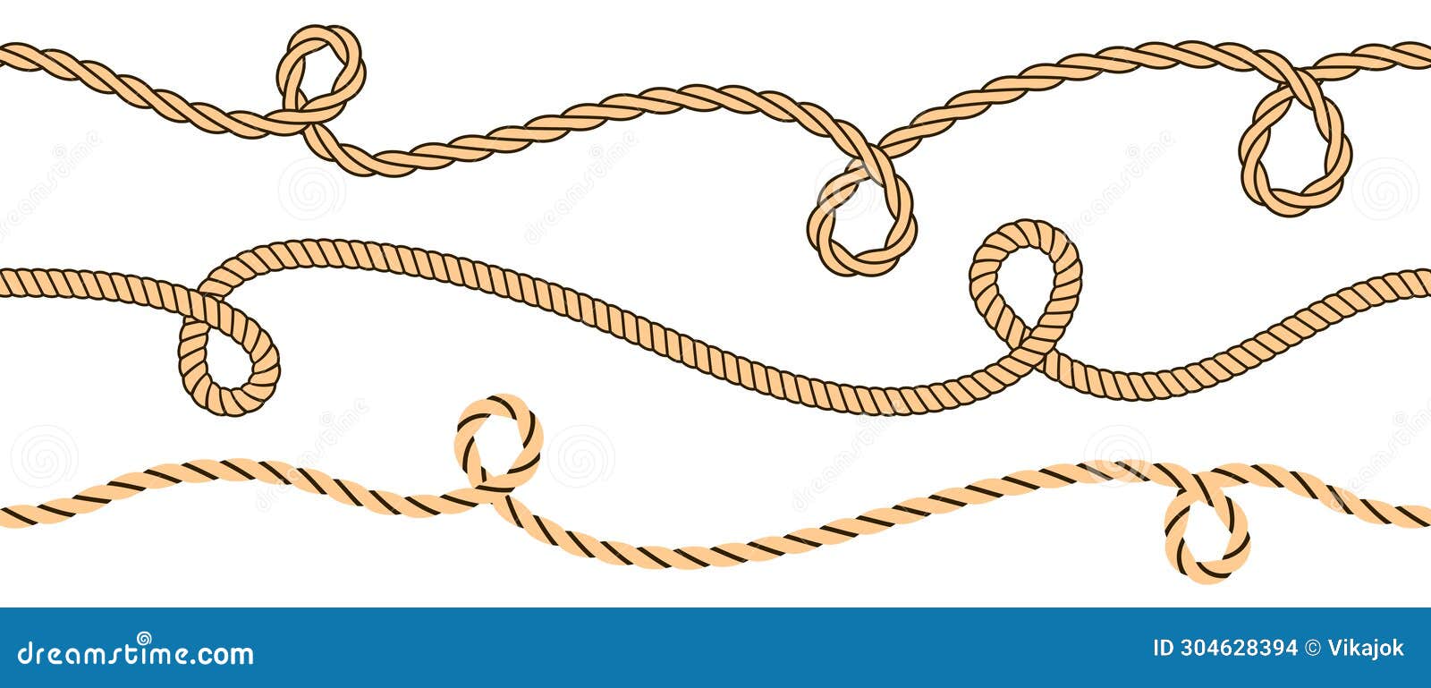 Wave Rope Curve Set. Repeating Hemp Cord Stripes Collection. Wavy Loop ...