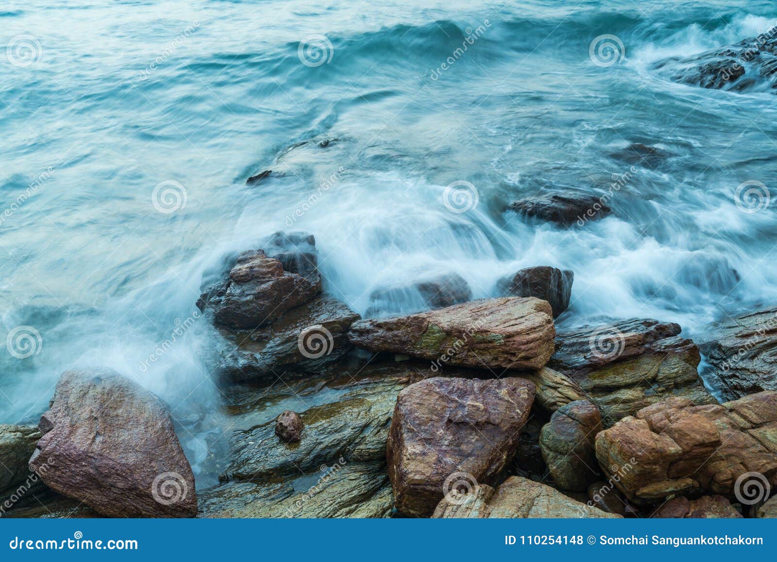 Wave in Sea Hitting Rock on Coast Stock Photo - Image of dusk ...