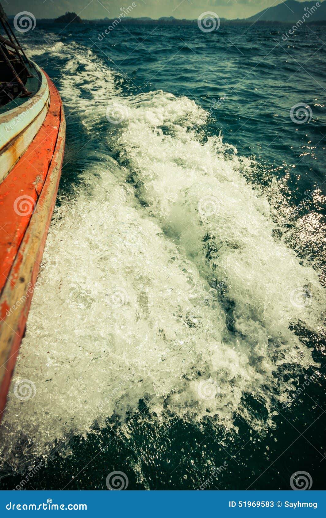 Wave of Sea at the Wooden Boat Side Stock Image - Image of beauty ...