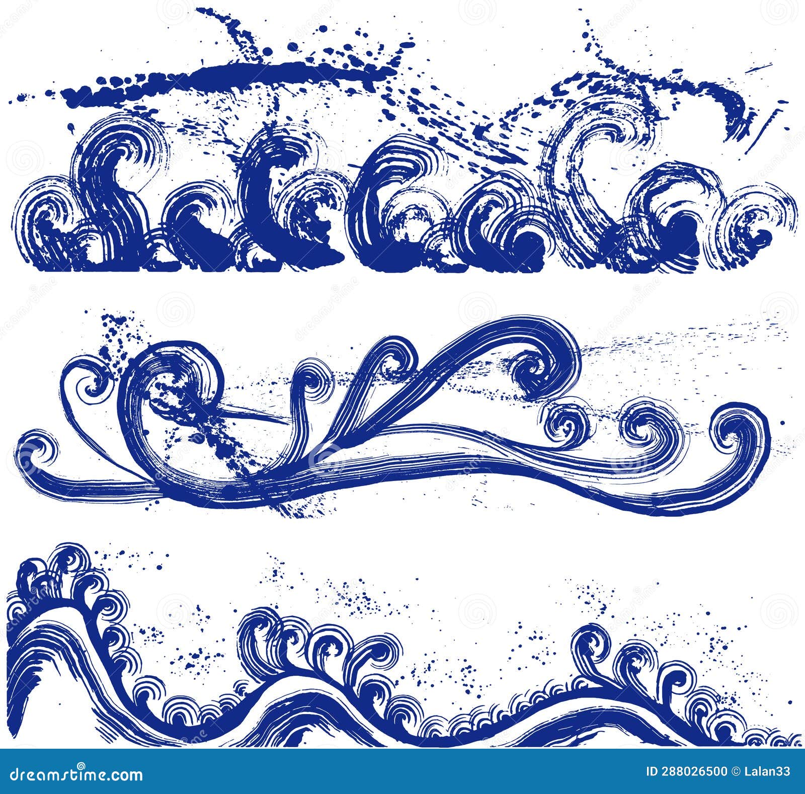 Sea Spray. Set of Brush Stroke Waves. Stock Illustration - Illustration ...