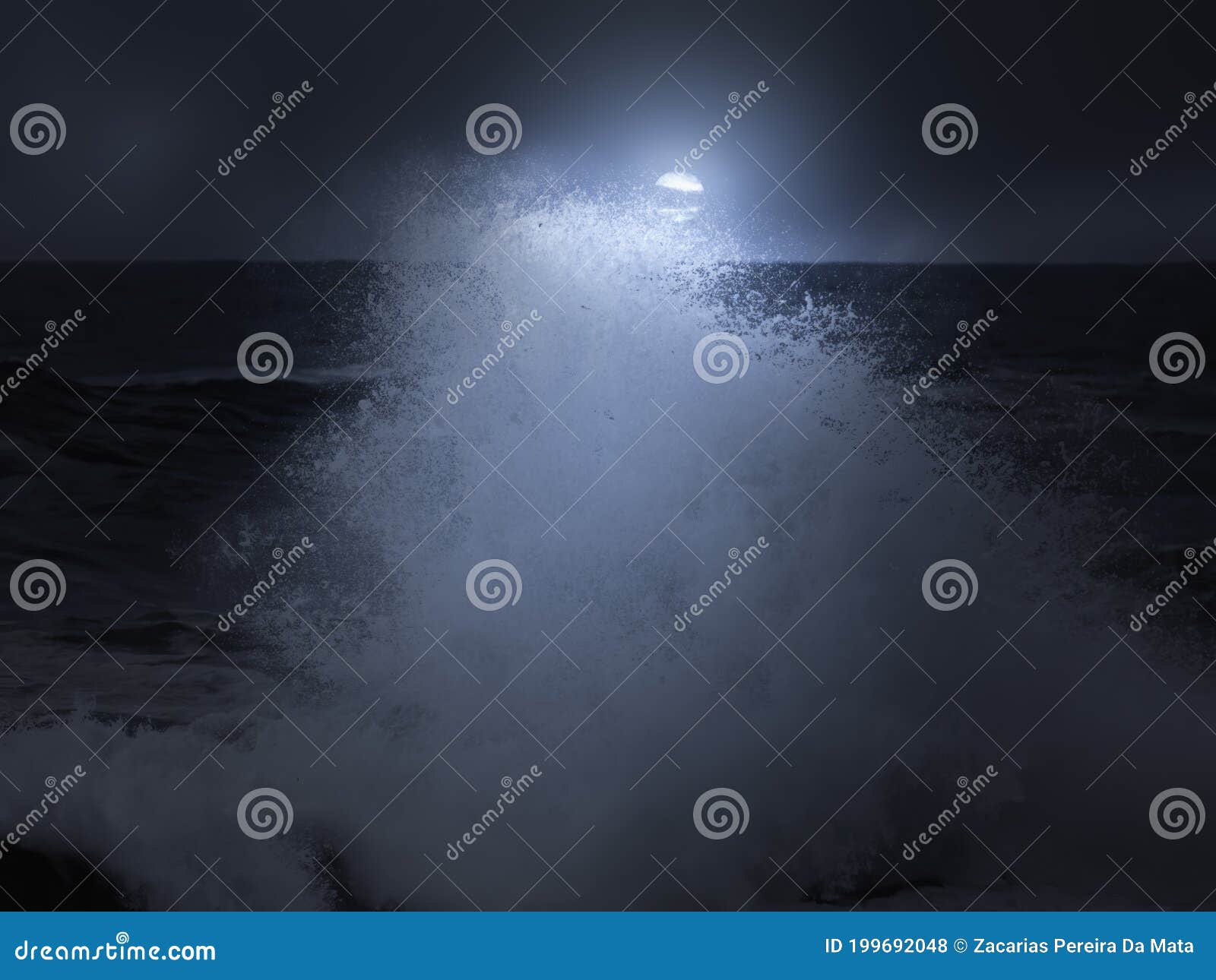 Wave Splash in a Cloudy Full Moon Night Stock Photo - Image of color ...