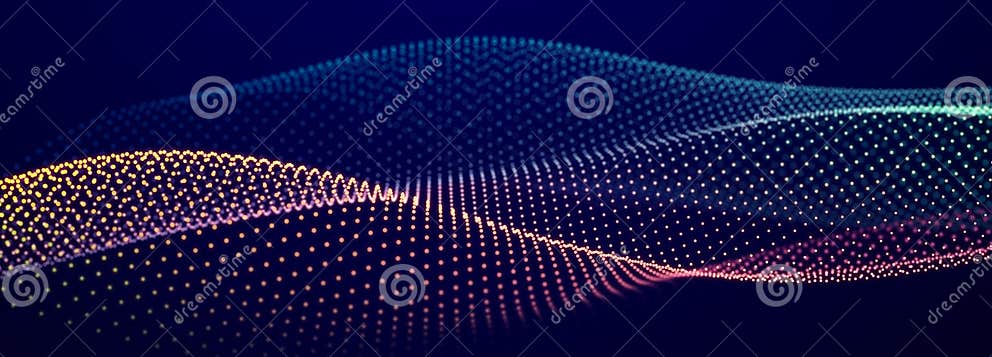 Wave of Streaming Particles on a Light Blue Background. Abstract ...
