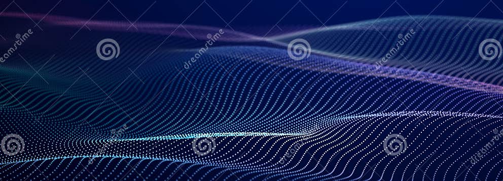 Wave of Streaming Particles on a Light Blue Background. Abstract ...