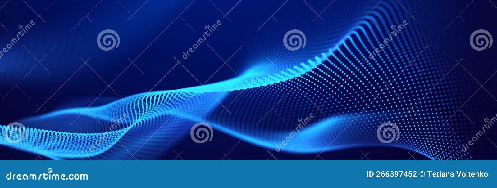 Wave of Streaming Particles on a Light Blue Background. Abstract ...