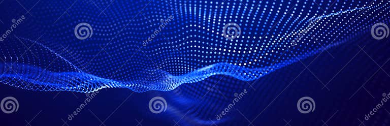 Wave of Streaming Particles on a Light Blue Background. Abstract ...