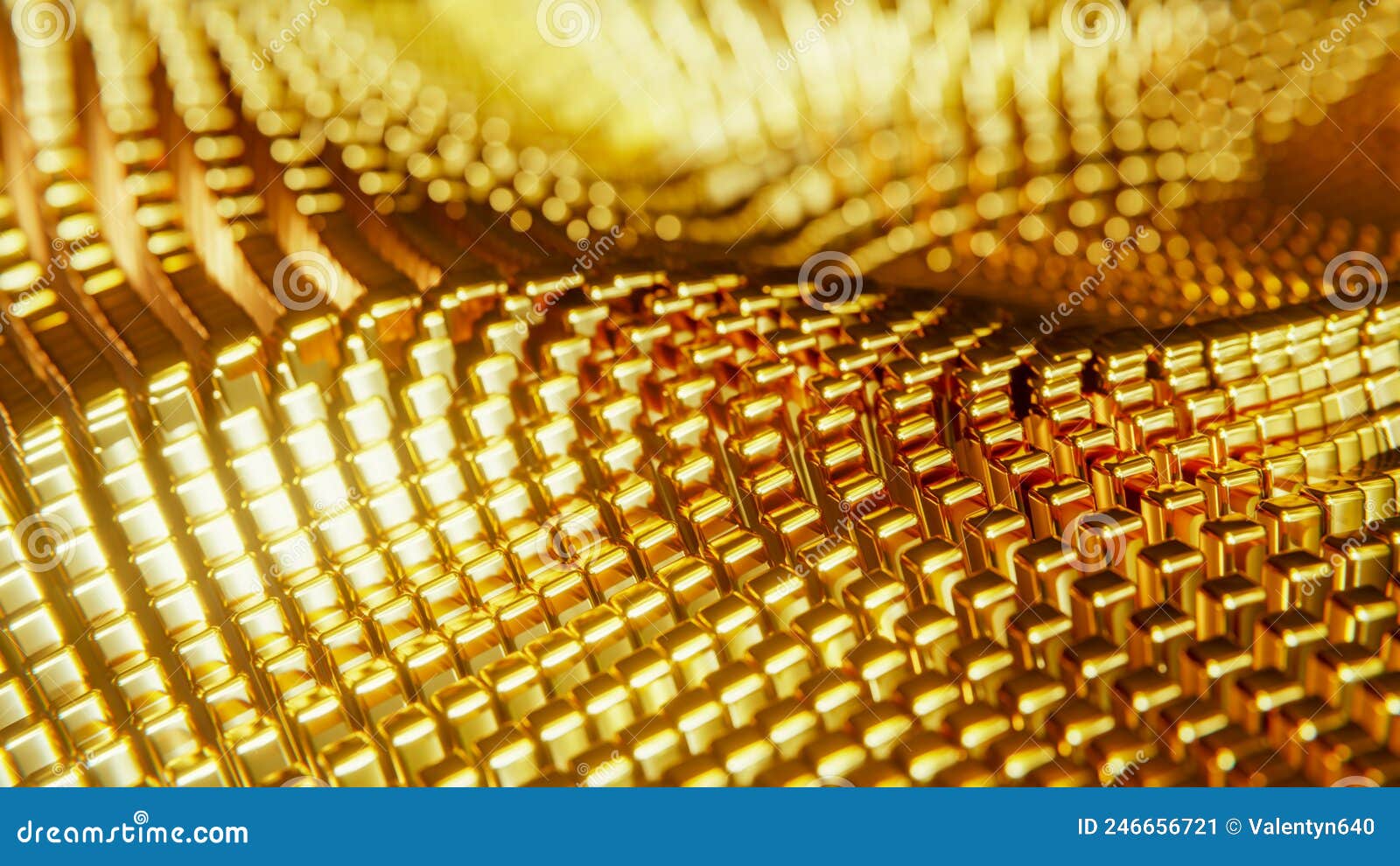 Wave Structure of Gold Cubes. 3D Rendering Illustration. Stock ...
