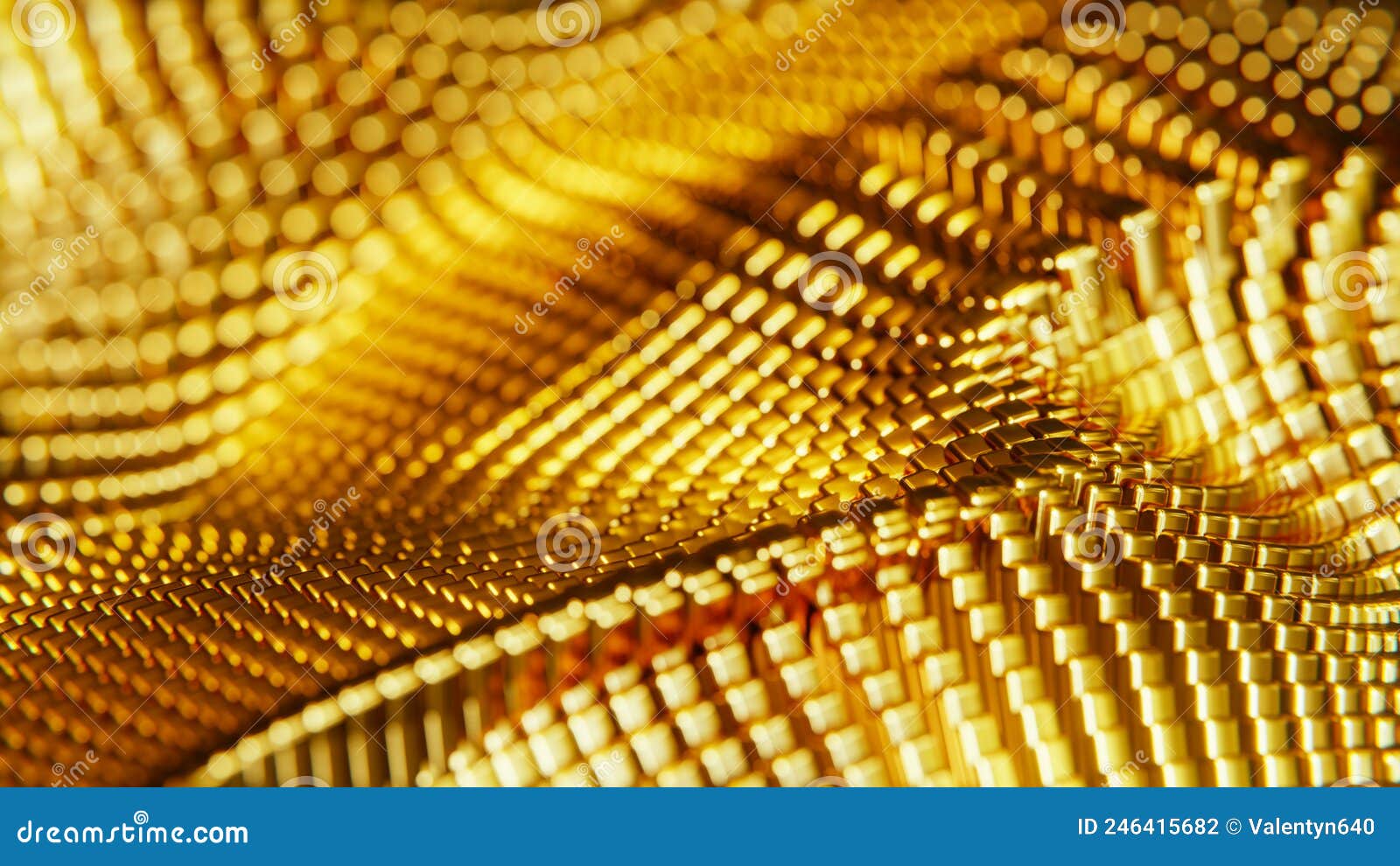 Wave Structure of Gold Cubes. 3D Rendering Illustration. Stock ...