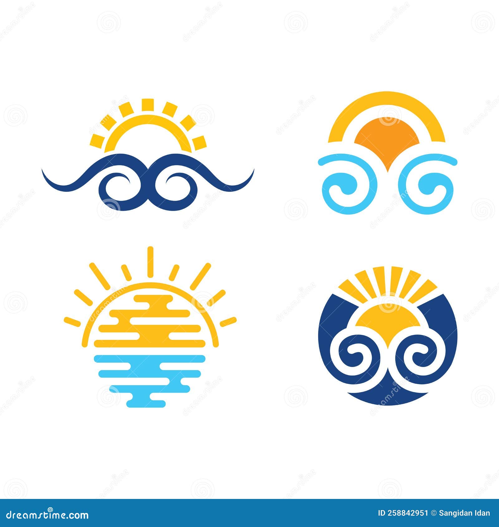 Wave and Sun Icon Vector Illustration Concept Design Template Stock ...