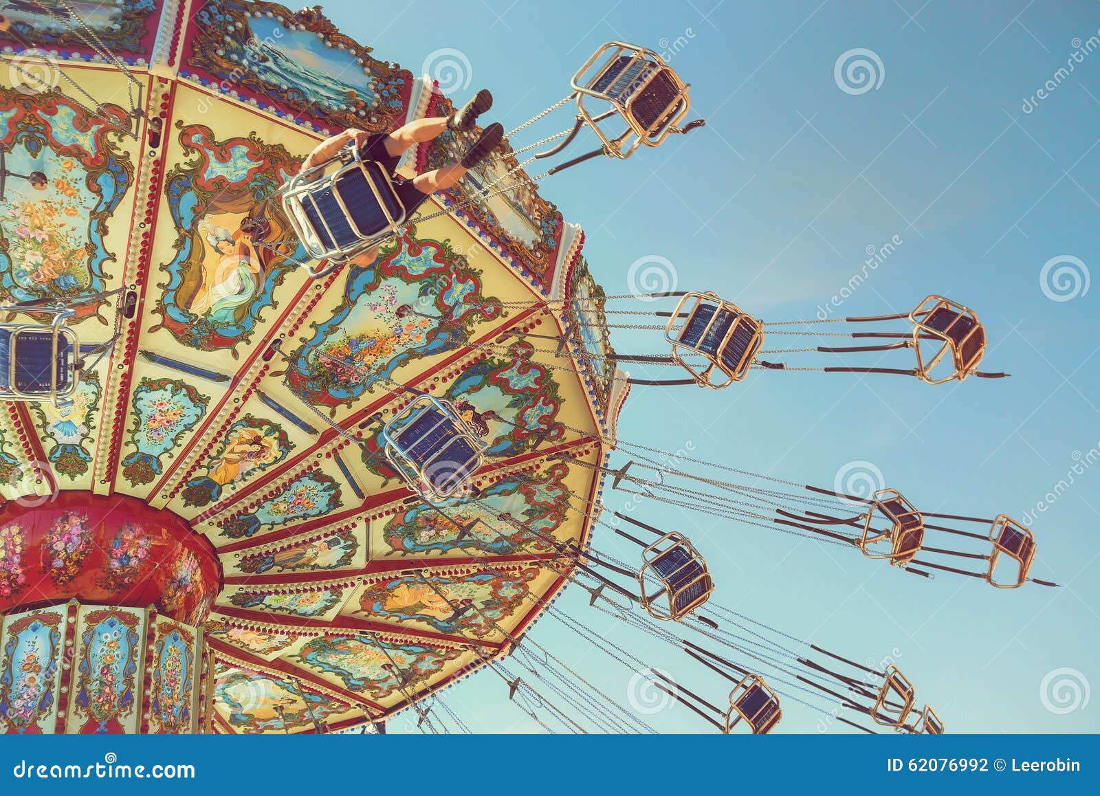 Wave Swinger Ride Against Blue Sky Stock Photo - Image of happy, lights ...