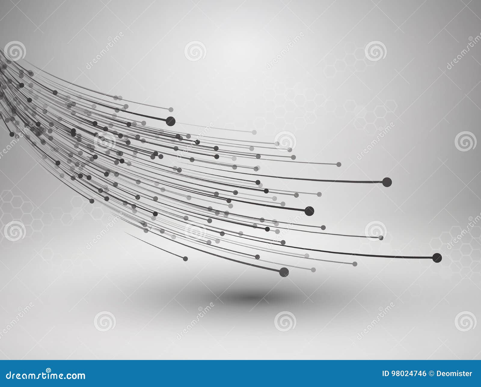 Wave. Swirl With Connected Line And Dots. Wired Structure. Connection ...