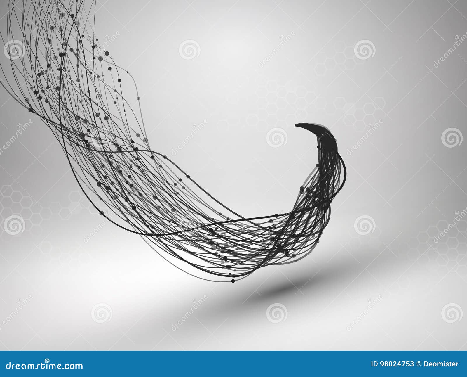 Wave. Swirl with Connected Line and Dots. Wired Structure. Connection ...