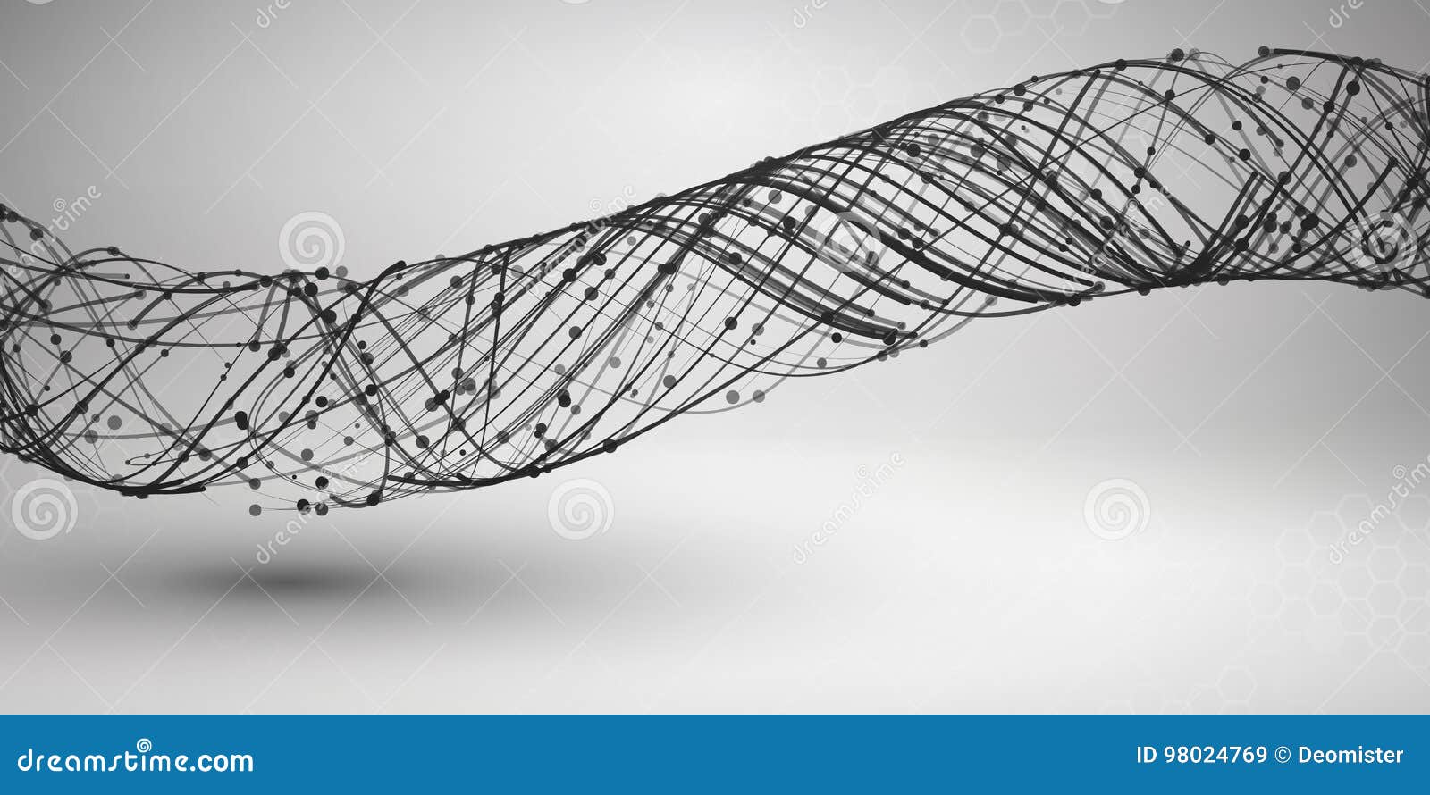 Wave. Swirl with Connected Line and Dots. Wired Structure. Connection ...