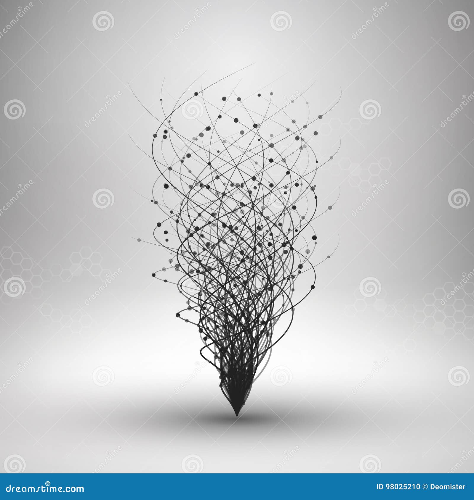 Wave. Swirl With Connected Line And Dots. Wired Structure. Connection ...