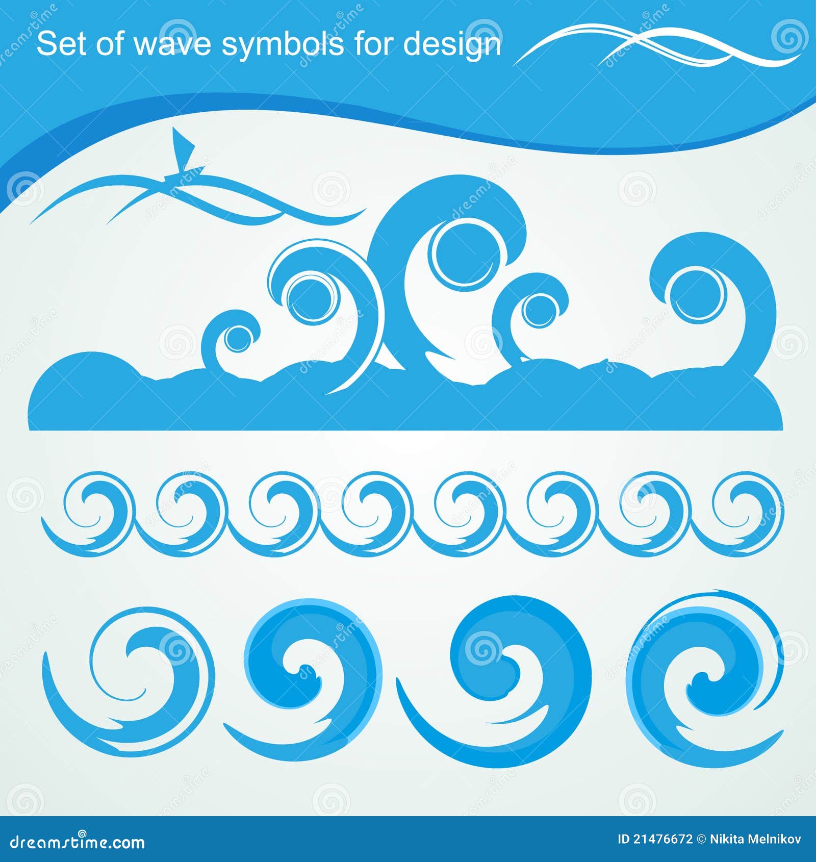 Set Of Wave Symbols For Design Isolated On White Cartoon Vector ...
