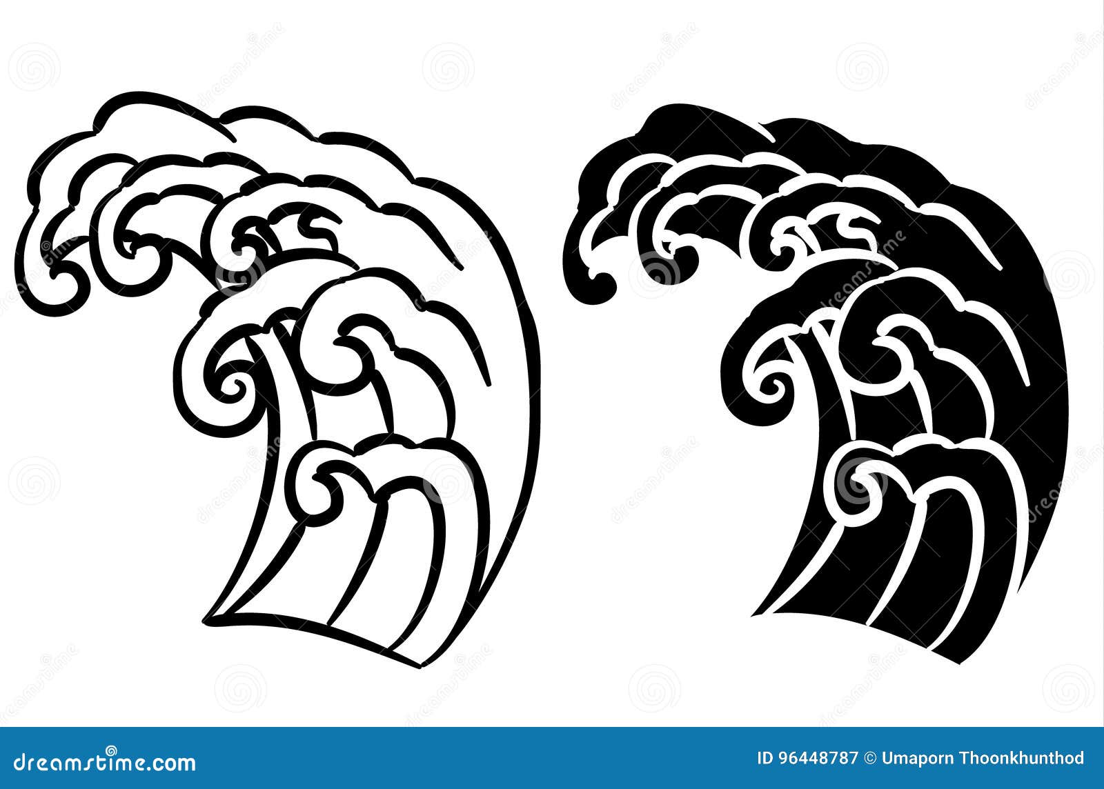 Wave Tattoo Design Isolate Vector Stock Vector - Illustration of moon ...