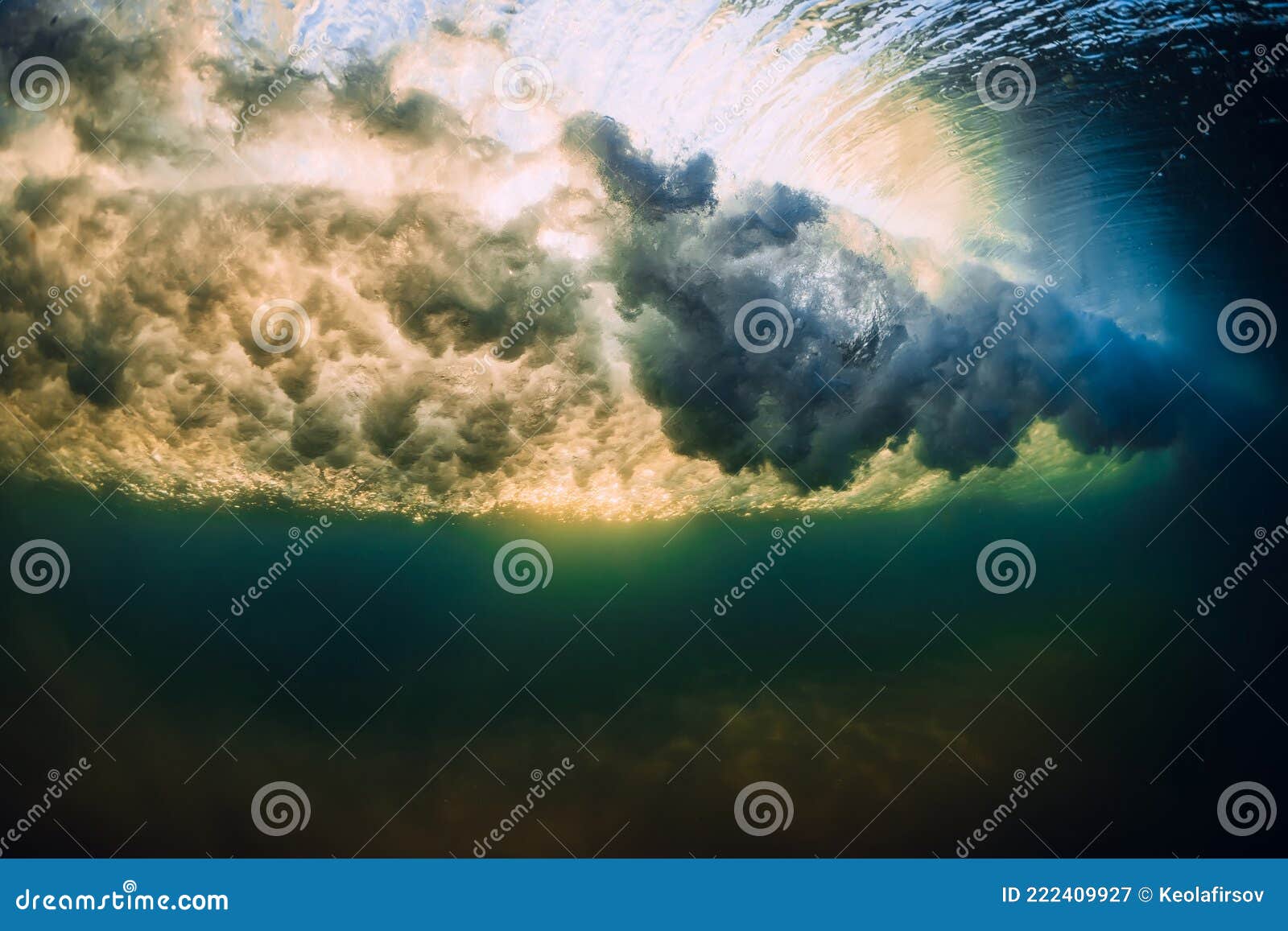Wave with Vortex Underwater. Sea Underwater with Sunrise Sunlight Stock ...