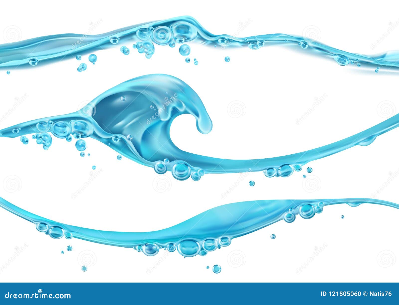 Wave of Water and Bubbles, 3d Vector Set Stock Vector - Illustration of ...