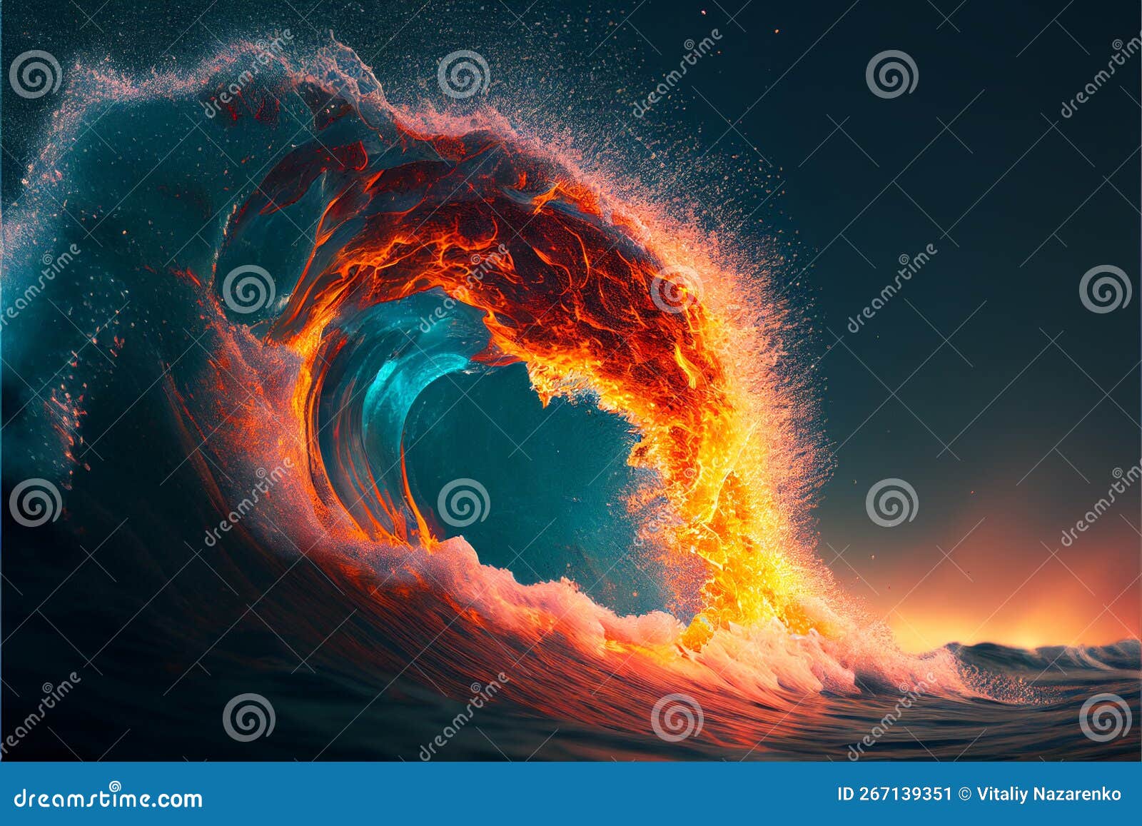 Wave of Water and Fire. AI Generated. Stock Illustration - Illustration ...